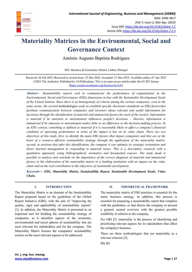 Materiality Matrices in the Environmental, Social and Governance ...