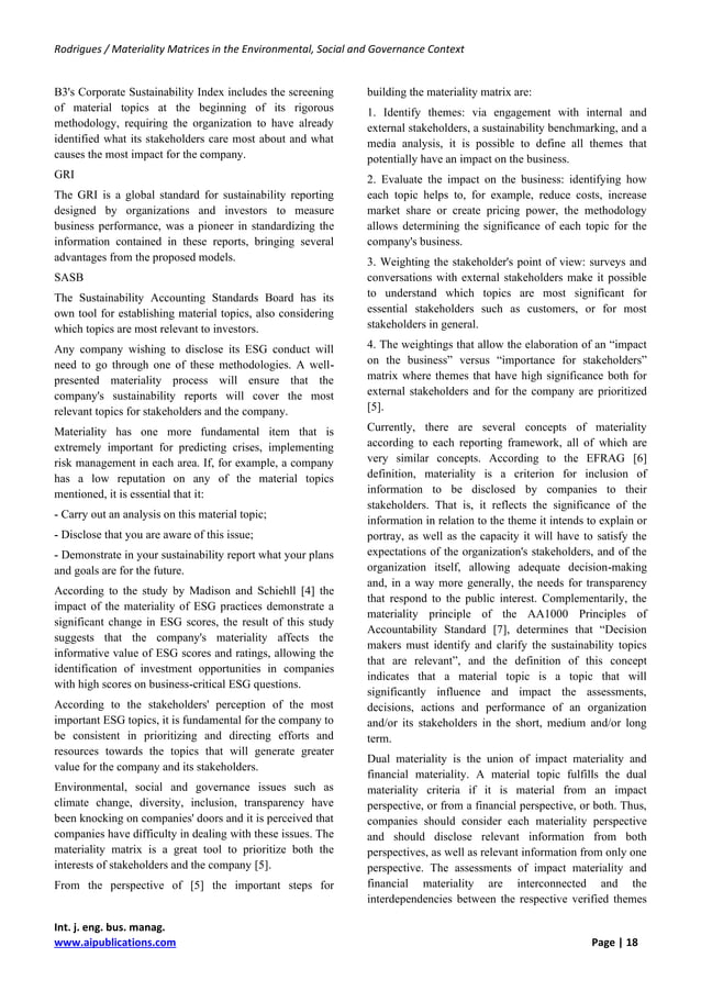 Materiality Matrices in the Environmental, Social and Governance ...