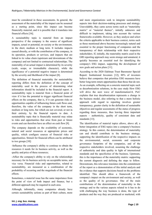 Materiality Matrices in the Environmental, Social and Governance ...