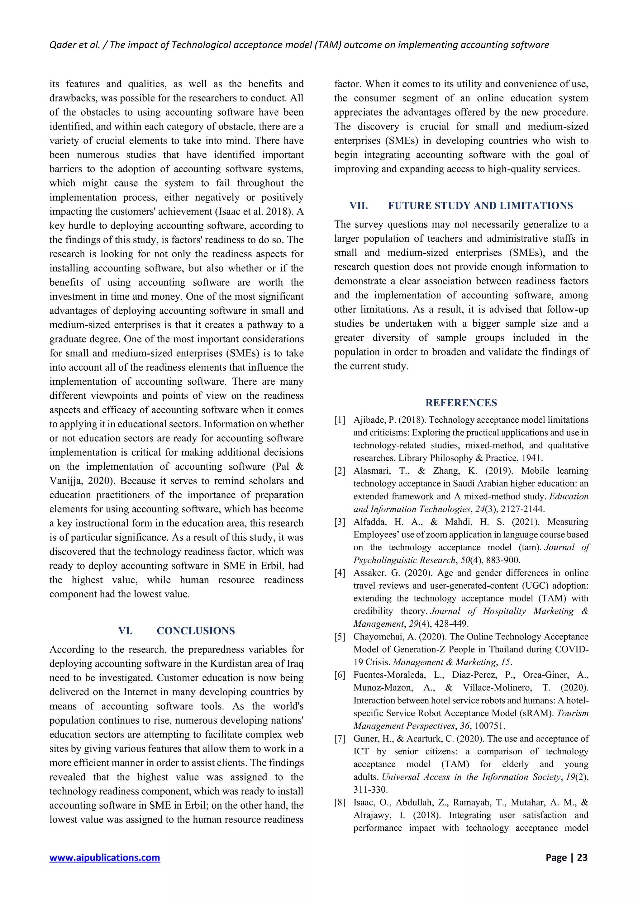 The impact of Technological acceptance model (TAM) outcome on ...