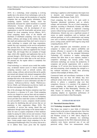 Influence of Cloud Computing Adaption on Organization Performance: A Case Study of Selected ...