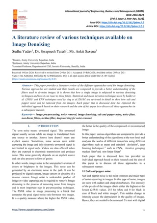 A literature review of various techniques available on Image Denoising | PDF