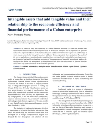 Intangible assets that add tangible value and their relationship to the economic efficiency and ...