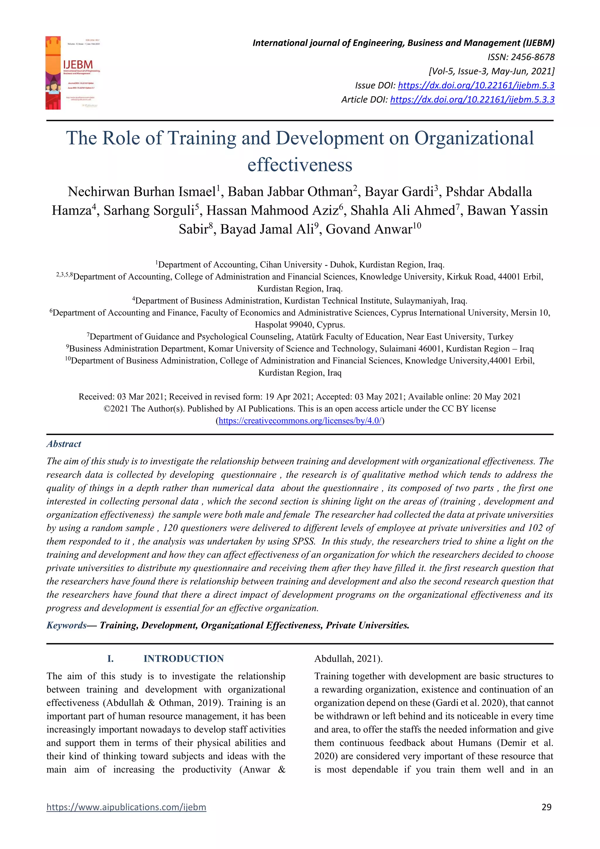 The Role of Training and Development on Organizational effectiveness | PDF