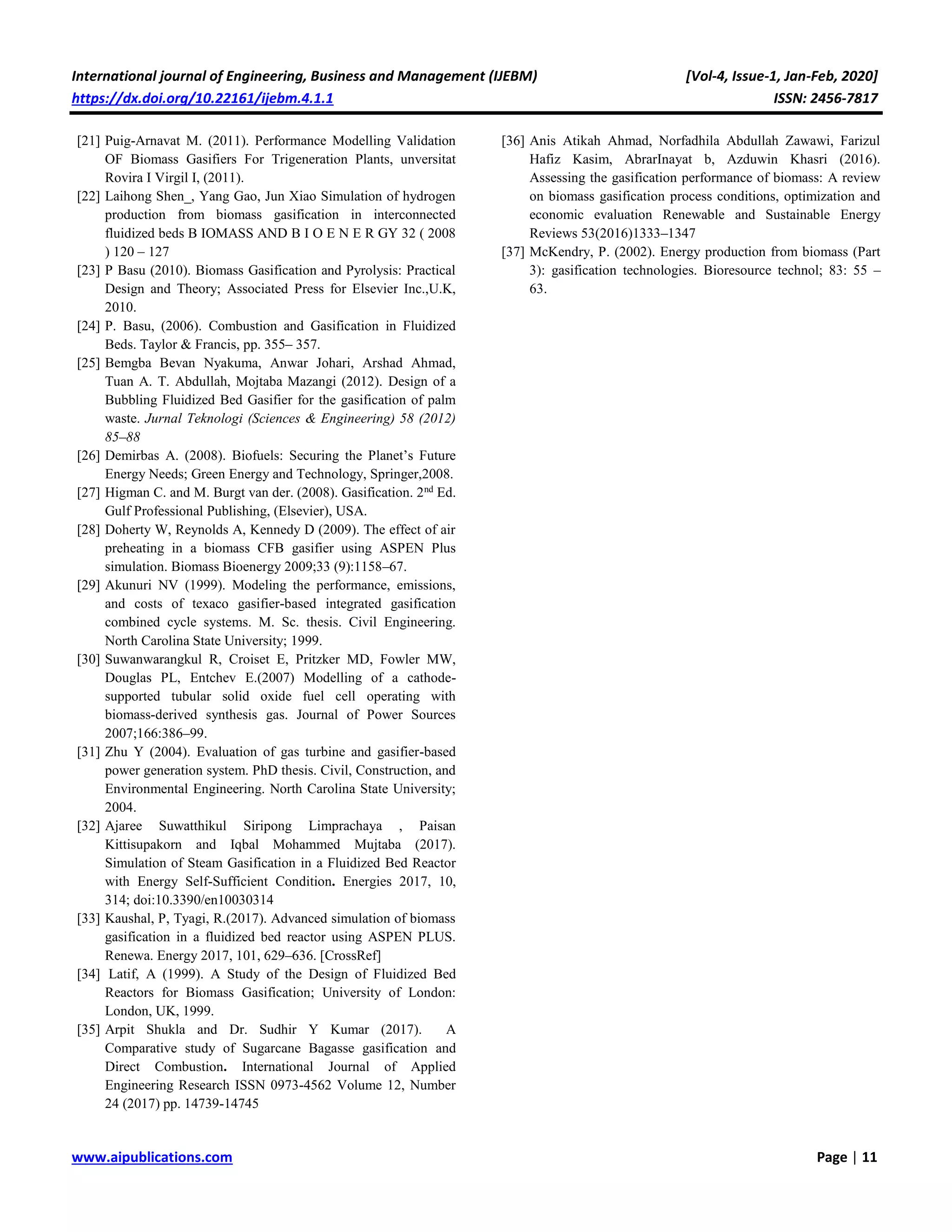 A thermodynamic Equilibrium model of Fluidized bed Gasifier using ASPEN ...