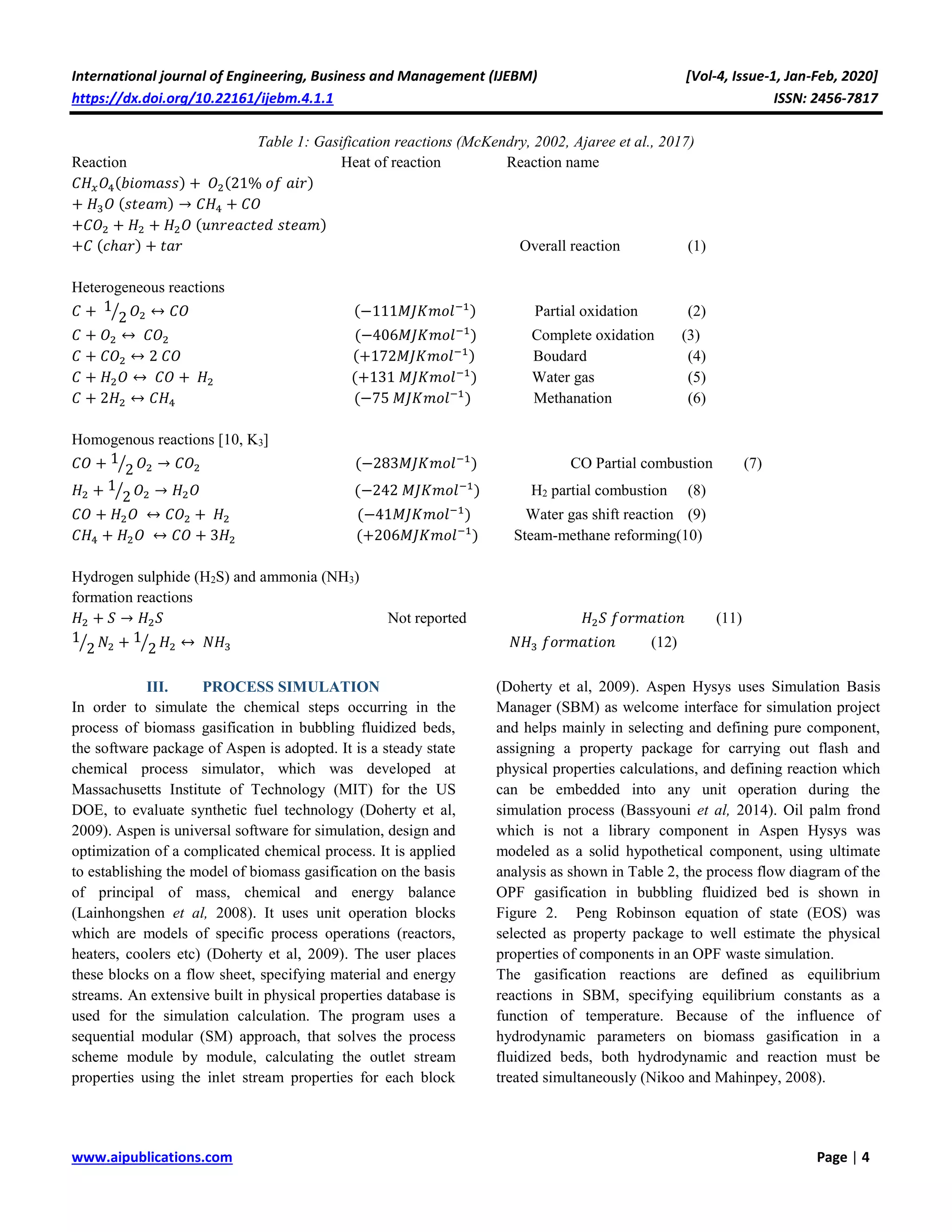 A thermodynamic Equilibrium model of Fluidized bed Gasifier using ASPEN ...
