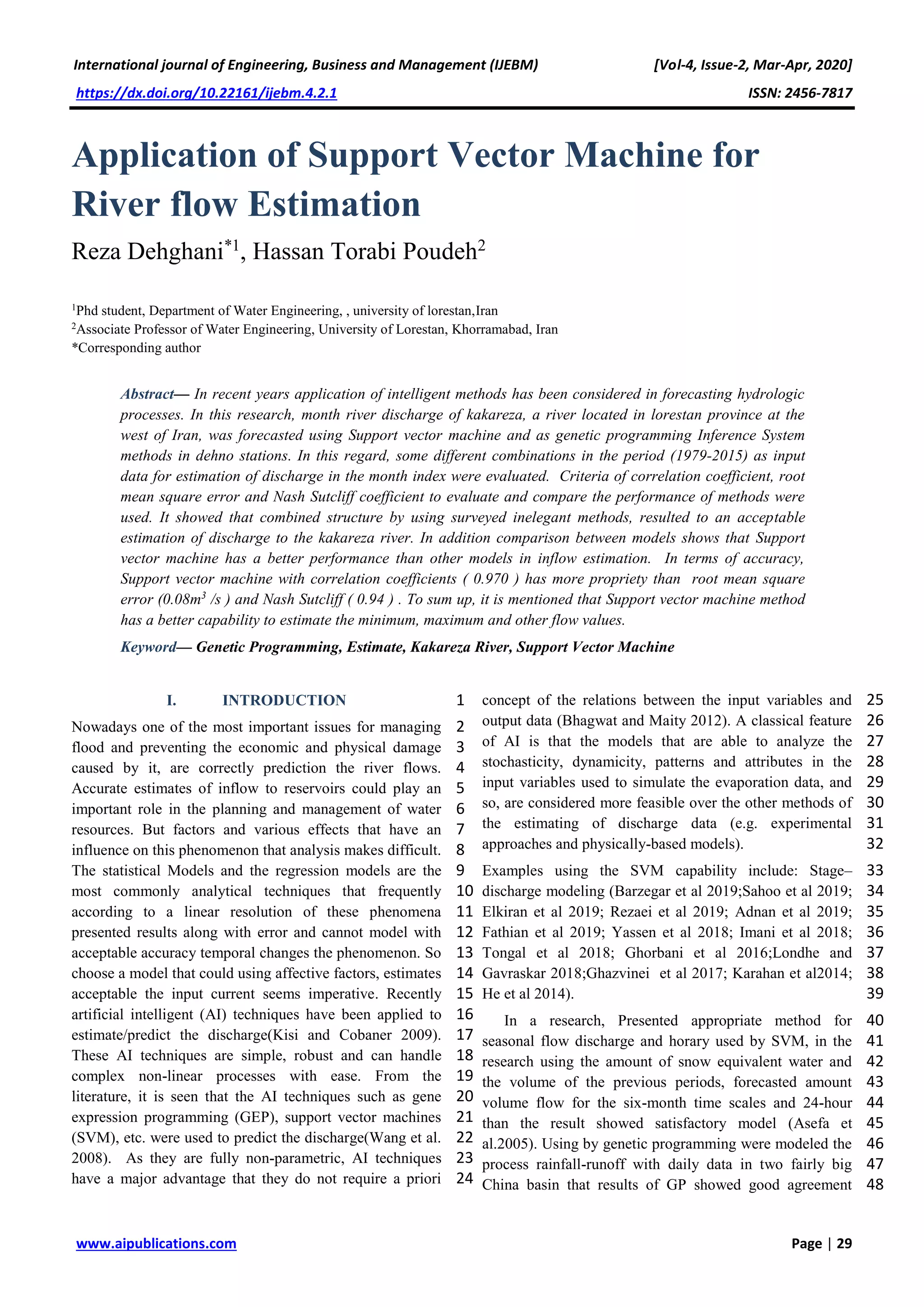 Application of Support Vector Machine for River flow Estimation | PDF