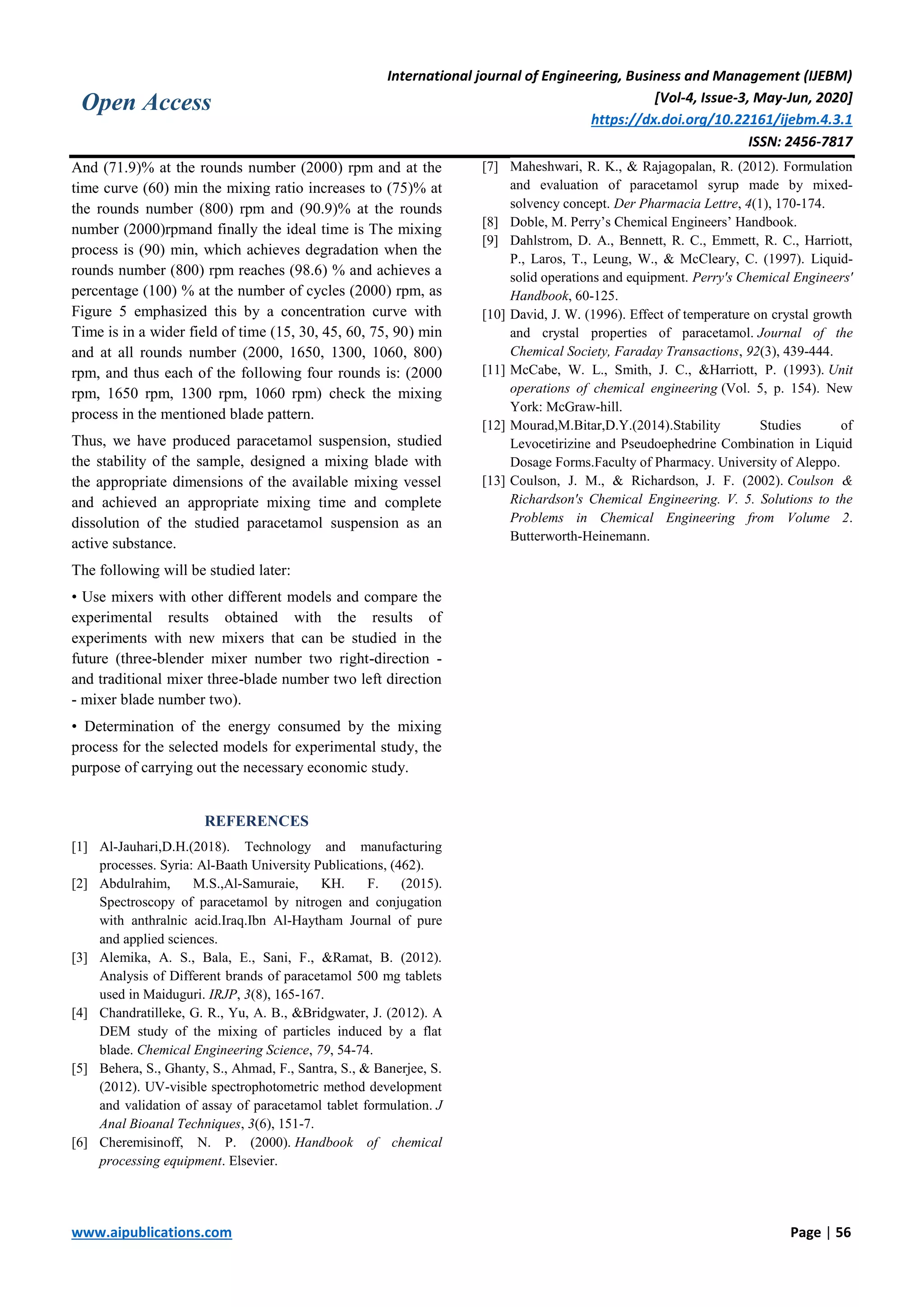 The mixing process in the production of paracetamol suspension and its ...