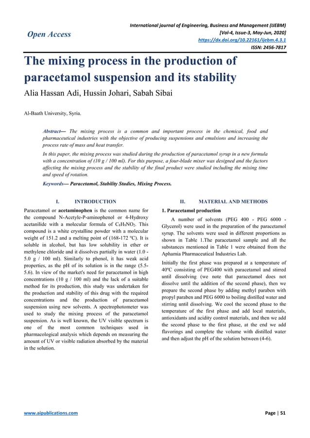 The mixing process in the production of paracetamol suspension and its ...