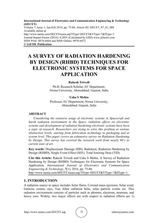 A SURVEY OF RADIATION HARDENING BY DESIGN (RHBD) TECHNIQUES FOR ...