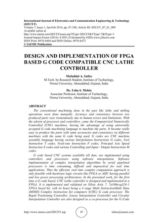 DESIGN AND IMPLEMENTATION OF FPGA BASED G CODE COMPATIBLE CNC LATHE CONTROLLER | PDF