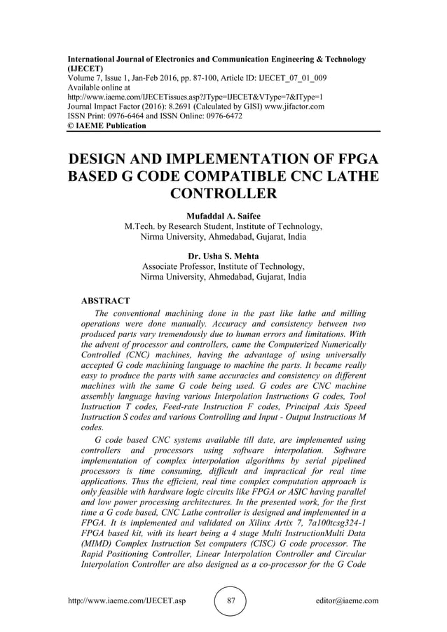 DESIGN AND IMPLEMENTATION OF FPGA BASED G CODE COMPATIBLE CNC LATHE ...