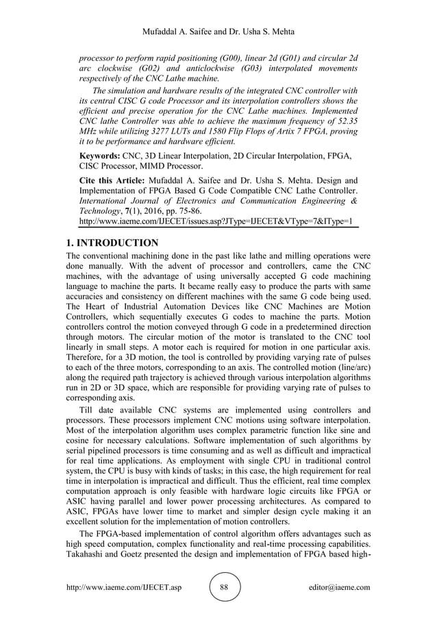 DESIGN AND IMPLEMENTATION OF FPGA BASED G CODE COMPATIBLE CNC LATHE CONTROLLER | PDF