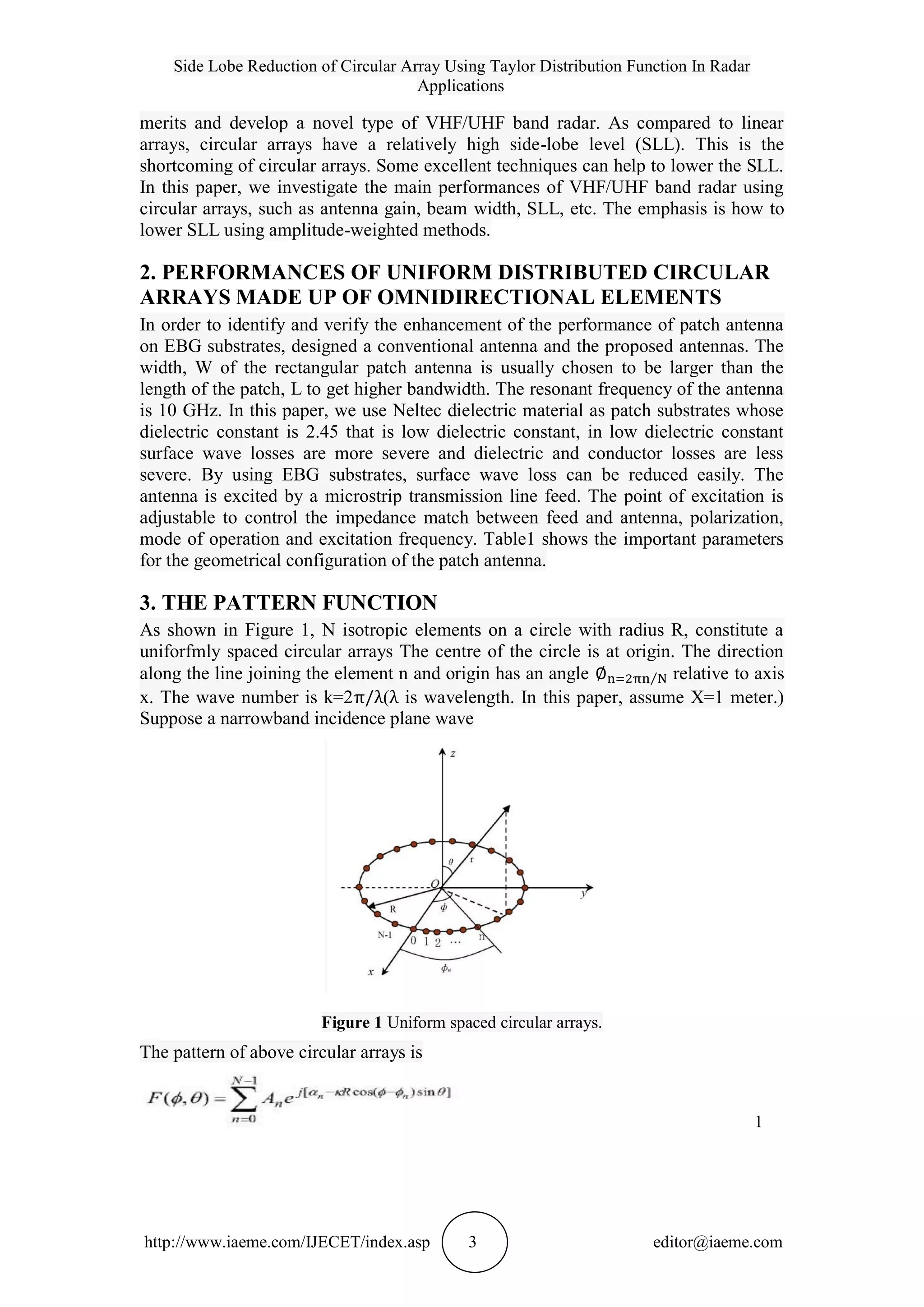 SIDE LOBE REDUCTION OF CIRCULAR ARRAY USING TAYLOR DISTRIBUTION FUNCTION IN RADAR APPLICATIONS | PDF