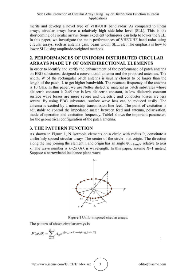 SIDE LOBE REDUCTION OF CIRCULAR ARRAY USING TAYLOR DISTRIBUTION FUNCTION IN RADAR APPLICATIONS | PDF