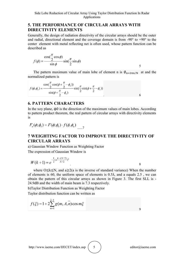SIDE LOBE REDUCTION OF CIRCULAR ARRAY USING TAYLOR DISTRIBUTION FUNCTION IN RADAR APPLICATIONS | PDF