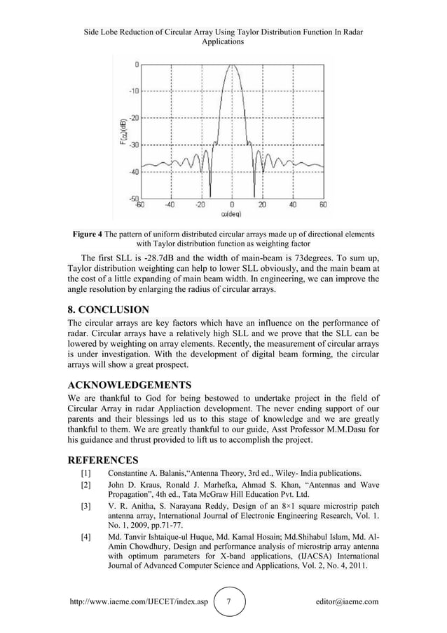 SIDE LOBE REDUCTION OF CIRCULAR ARRAY USING TAYLOR DISTRIBUTION FUNCTION IN RADAR APPLICATIONS | PDF