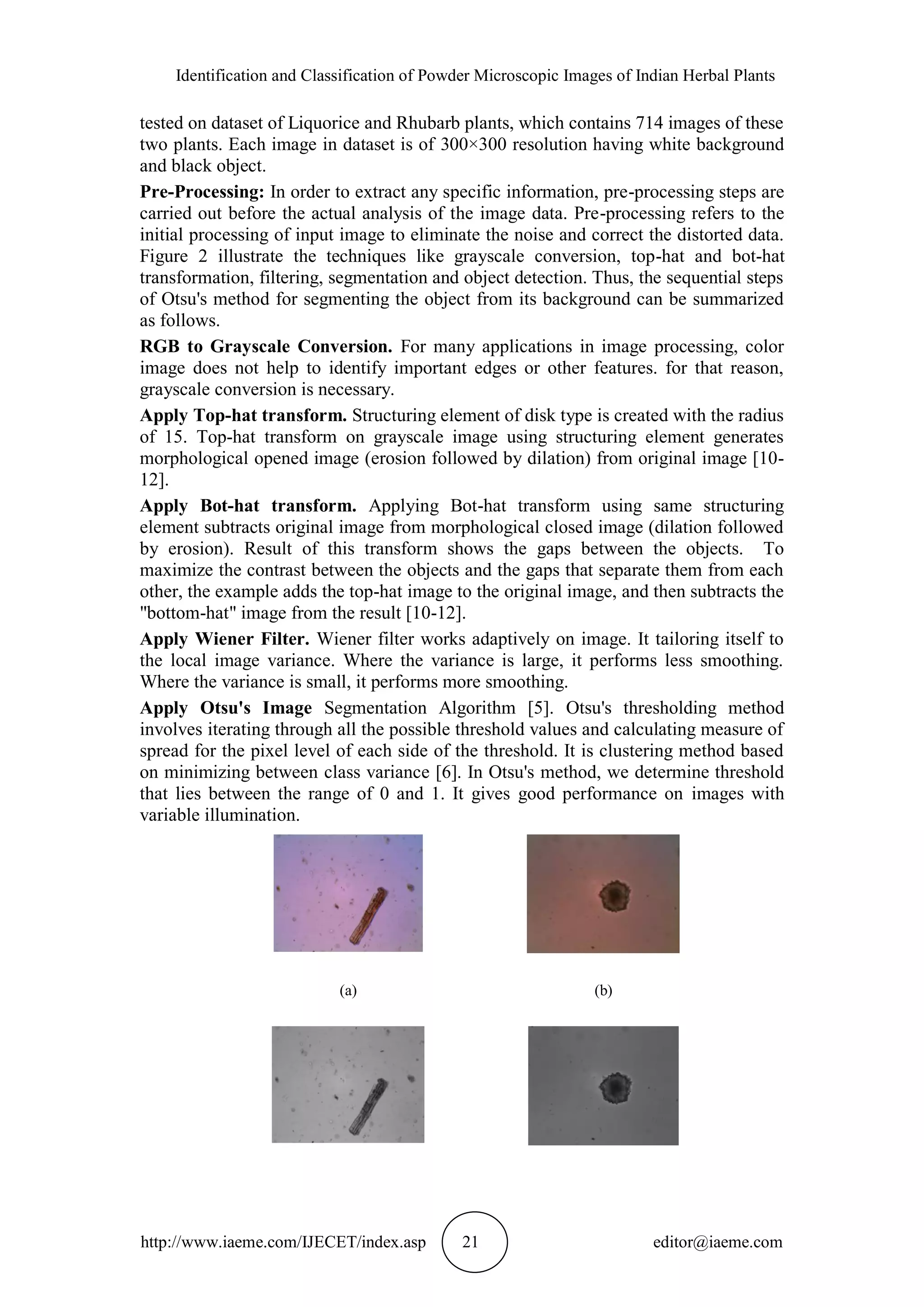 IDENTIFICATION AND CLASSIFICATION OF POWDER MICROSCOPIC IMAGES OF INDIAN HERBAL PLANTS | PDF