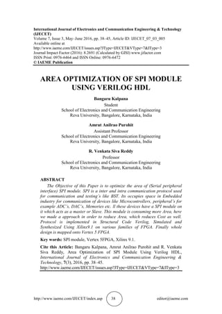 AREA OPTIMIZATION OF SPI MODULE USING VERILOG HDL | PDF