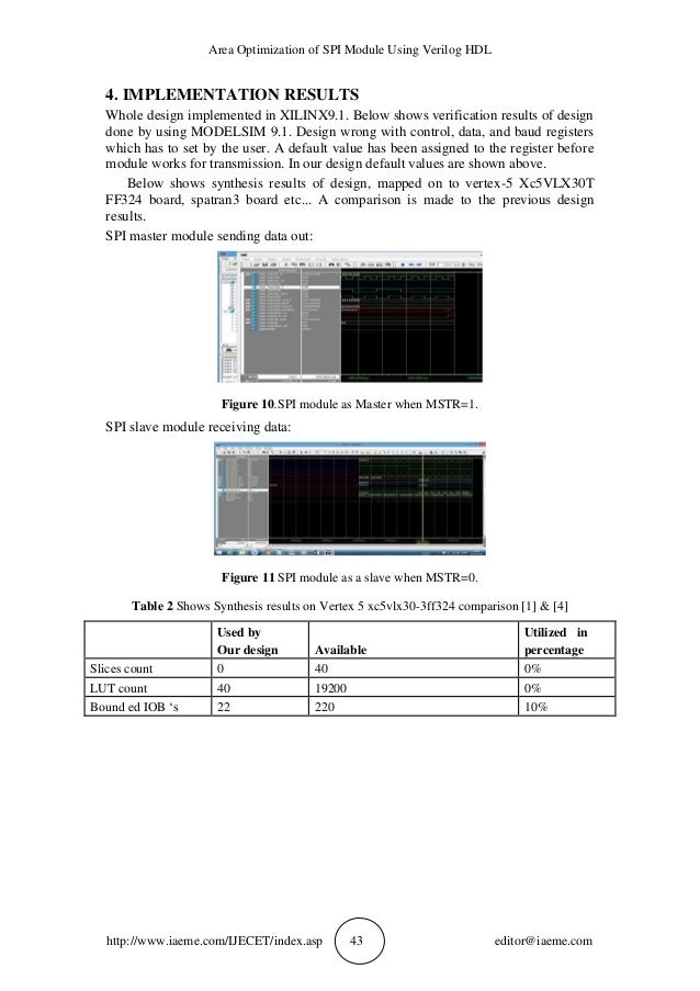 Area Optimization Of Spi Module Using Verilog Hdl