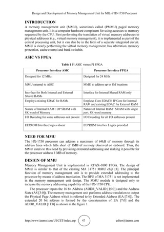 DESIGN AND DEVELOPMENT OF MEMORY MANAGEMENT UNIT FOR MIL-STD-1750 ...