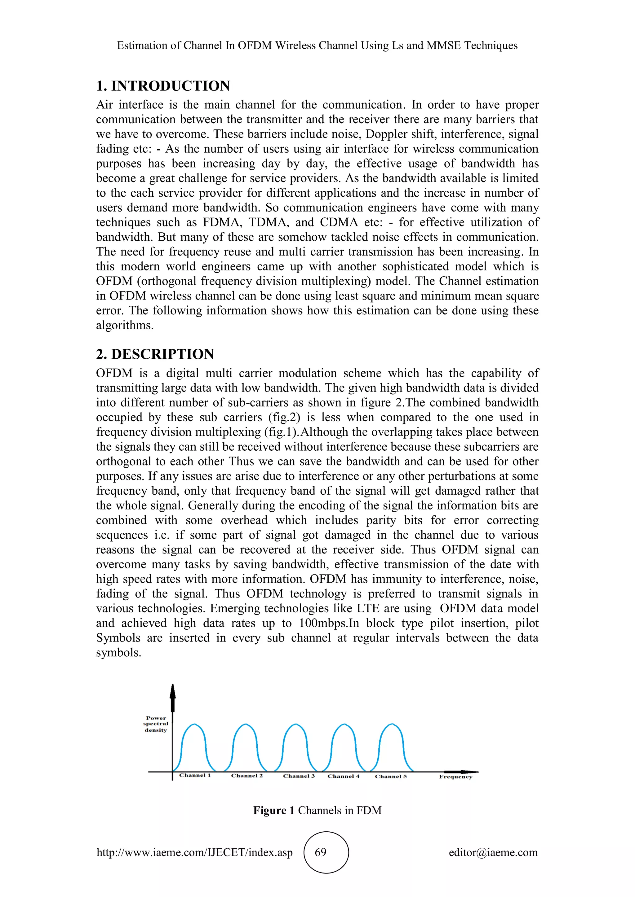 ESTIMATION OF CHANNEL IN OFDM WIRELESS CHANNEL USING LS AND MMSE TECHNIQUES | PDF | Computer ...