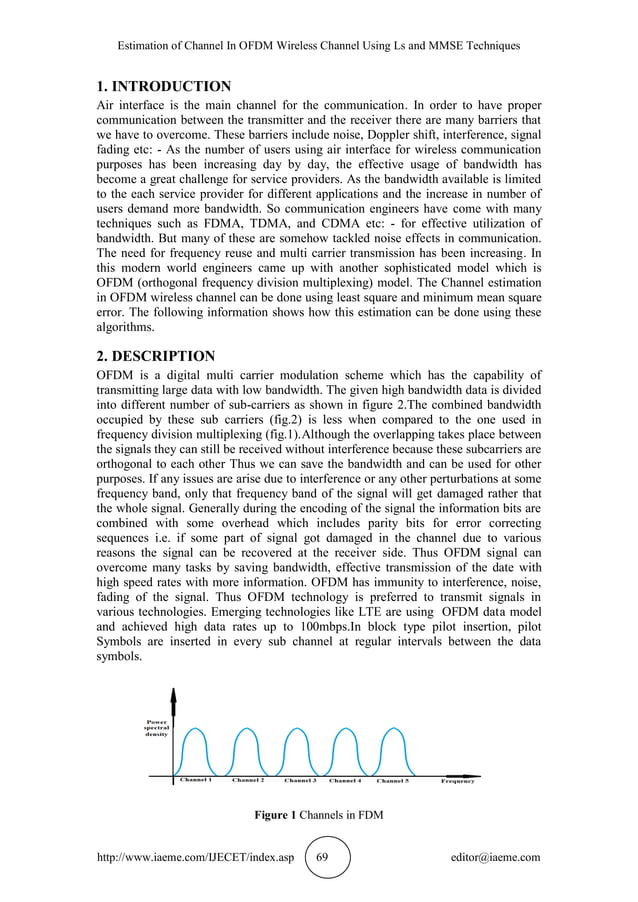 ESTIMATION OF CHANNEL IN OFDM WIRELESS CHANNEL USING LS AND MMSE ...