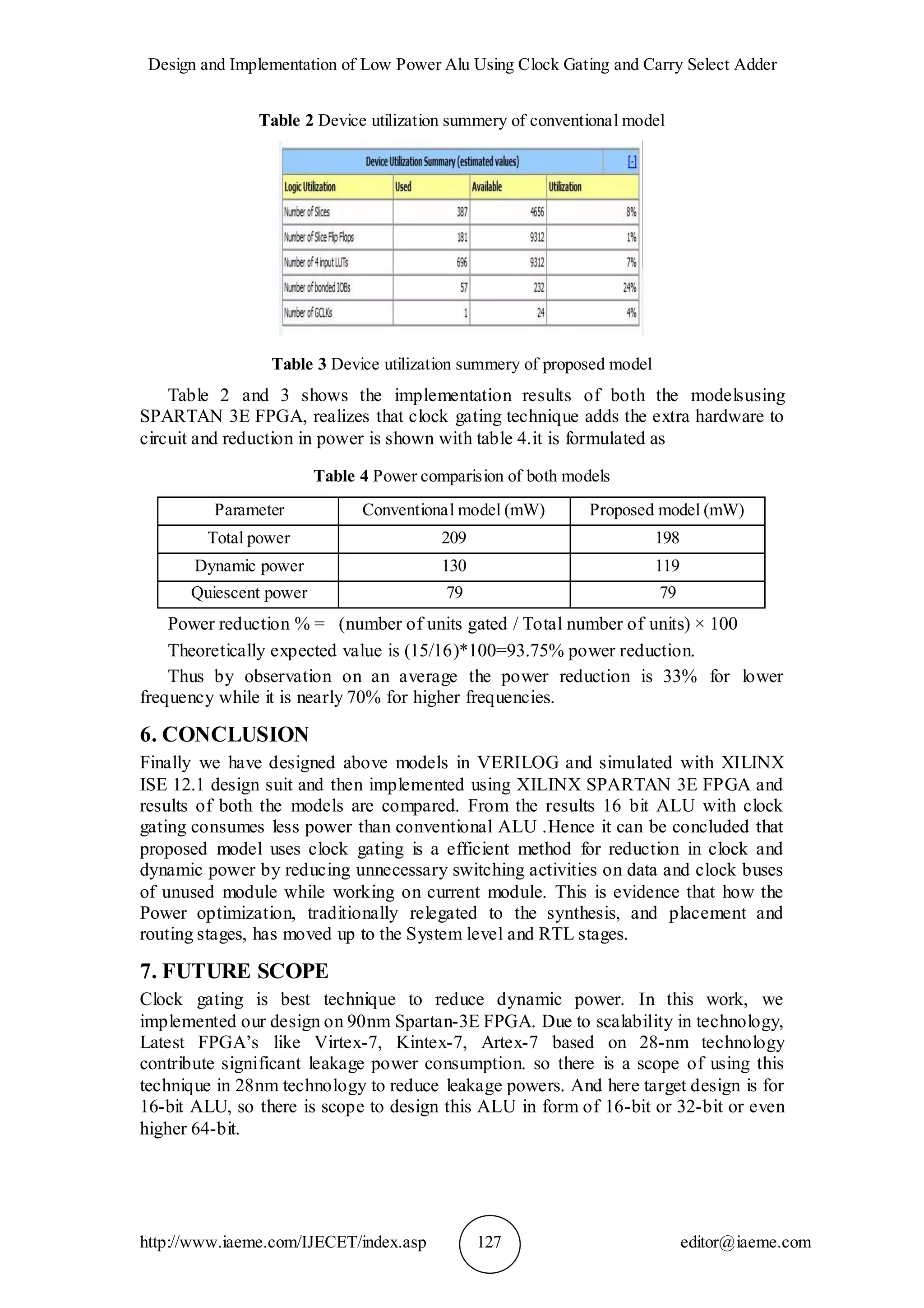 DESIGN AND IMPLEMENTATION OF LOW POWER ALU USING CLOCK GATING AND CARRY SELECT ADDER | PDF