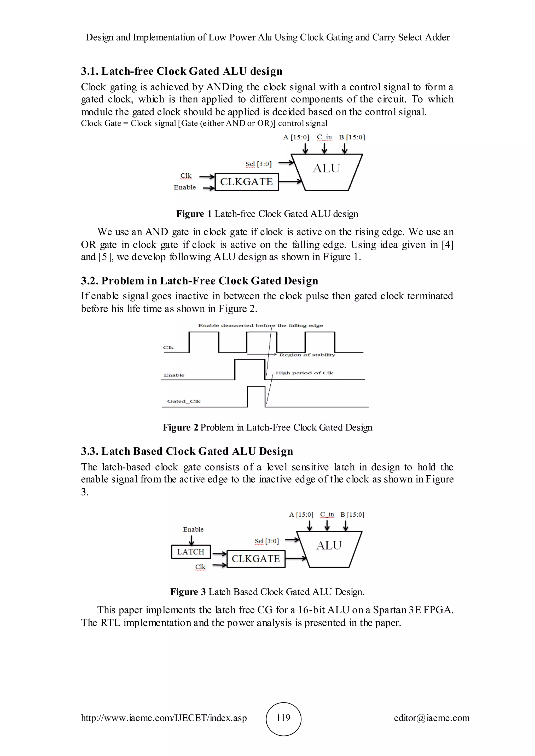 DESIGN AND IMPLEMENTATION OF LOW POWER ALU USING CLOCK GATING AND CARRY SELECT ADDER | PDF