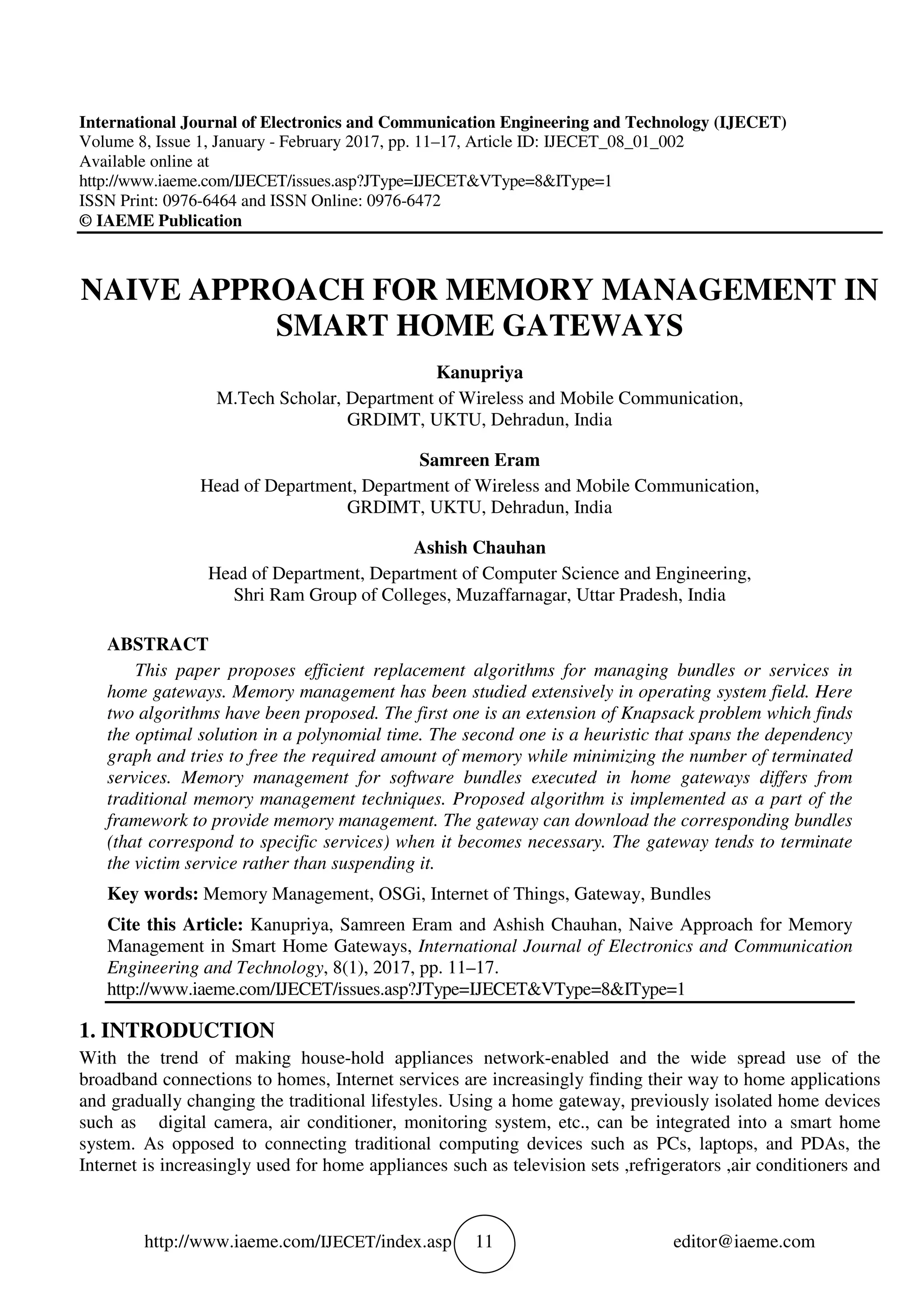 NAIVE APPROACH FOR MEMORY MANAGEMENT IN SMART HOME GATEWAYS | PDF | Internet | Computing