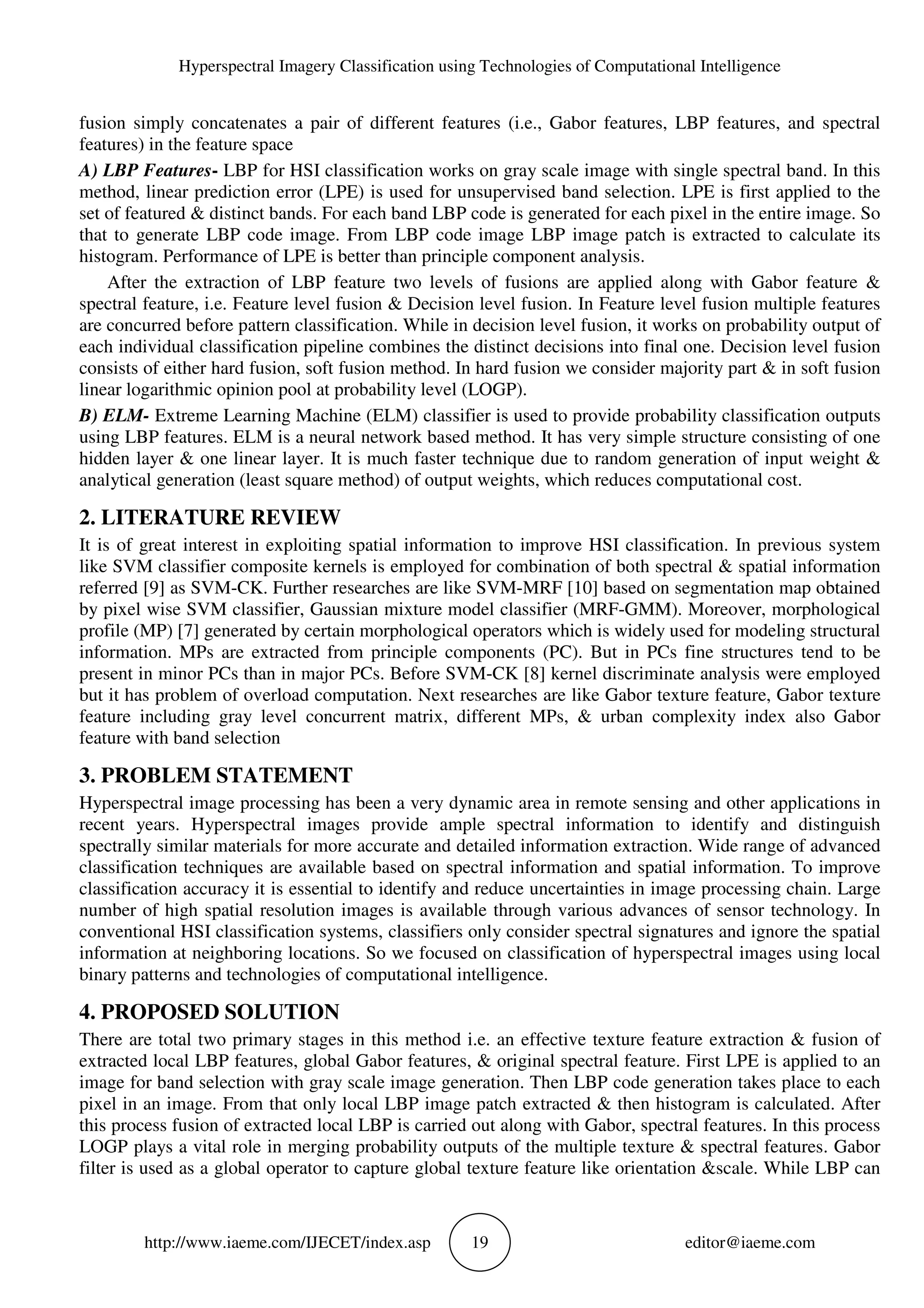 HYPERSPECTRAL IMAGERY CLASSIFICATION USING TECHNOLOGIES OF ...