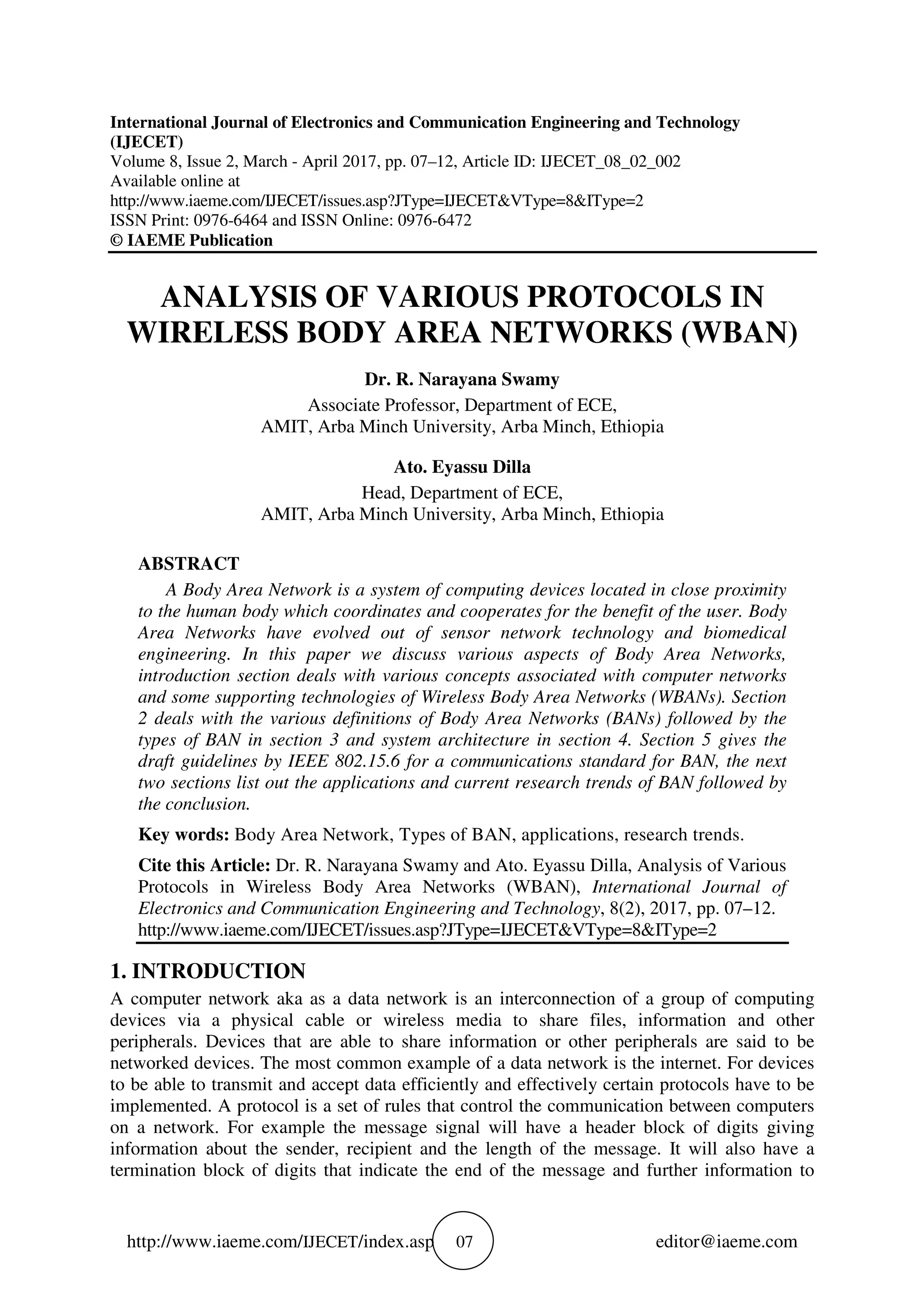 Analysis Of Various Protocols In Wireless Body Area Networks Wban Pdf