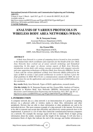 ANALYSIS OF VARIOUS PROTOCOLS IN WIRELESS BODY AREA NETWORKS (WBAN) | PDF