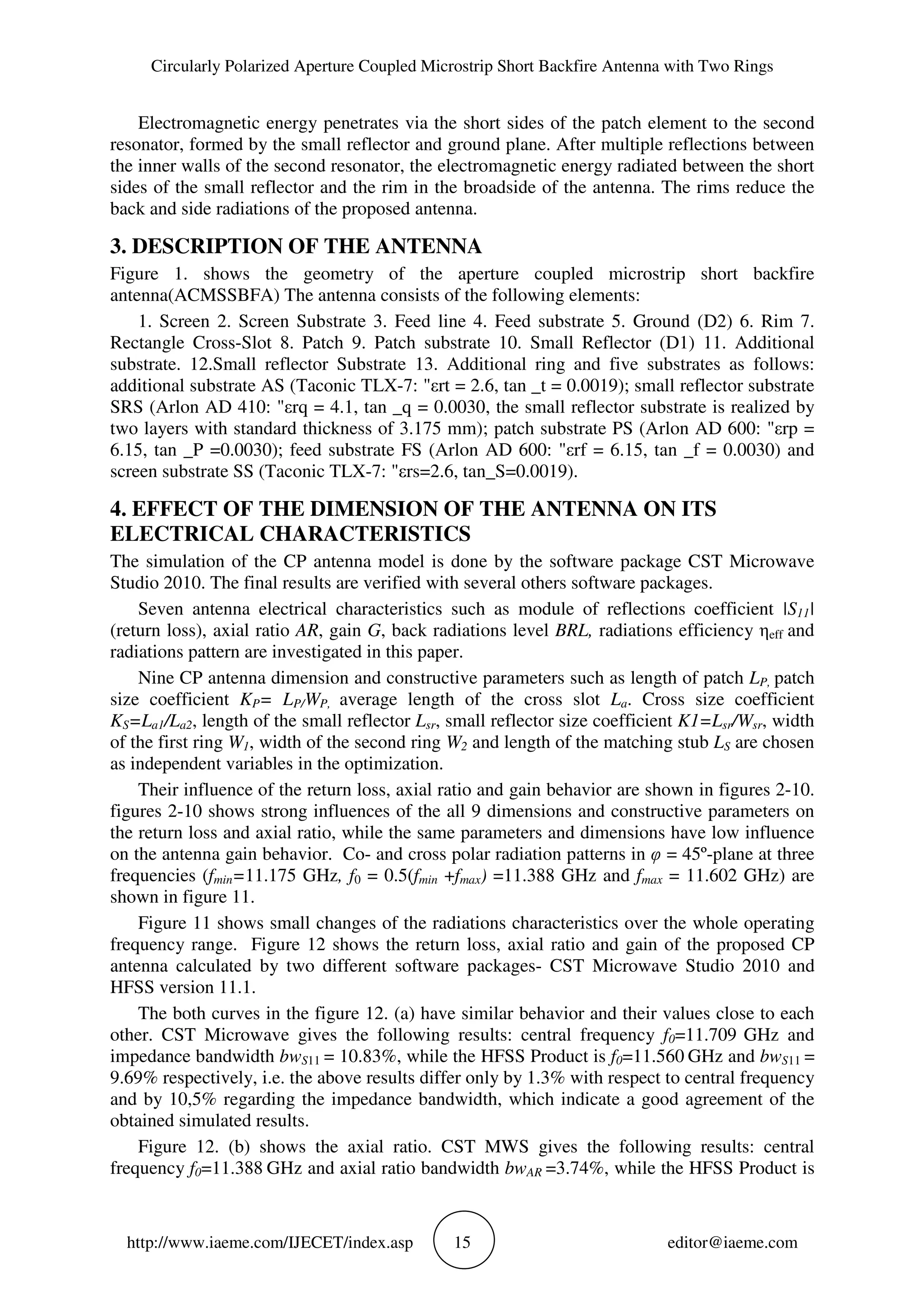 CIRCULARLY POLARIZED APERTURE COUPLED MICROSTRIP SHORT BACKFIRE ANTENNA ...