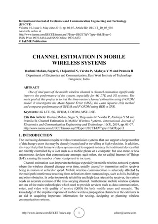 CHANNEL ESTIMATION IN MOBILE WIRELESS SYSTEMS | PDF