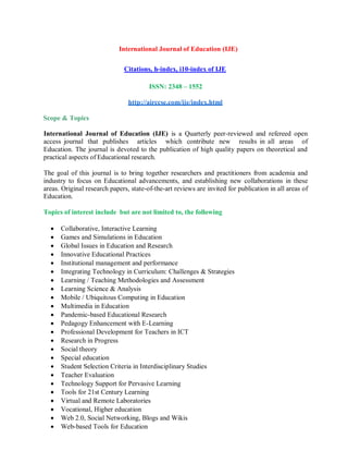 International Journal of Education (IJE) | PDF