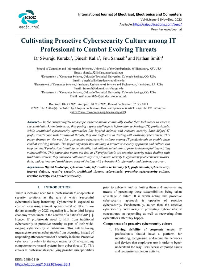 Cultivating Proactive Cybersecurity Culture among IT Professional to ... Cultivating Proactive Cybersecurity Culture among IT Professional to ...
