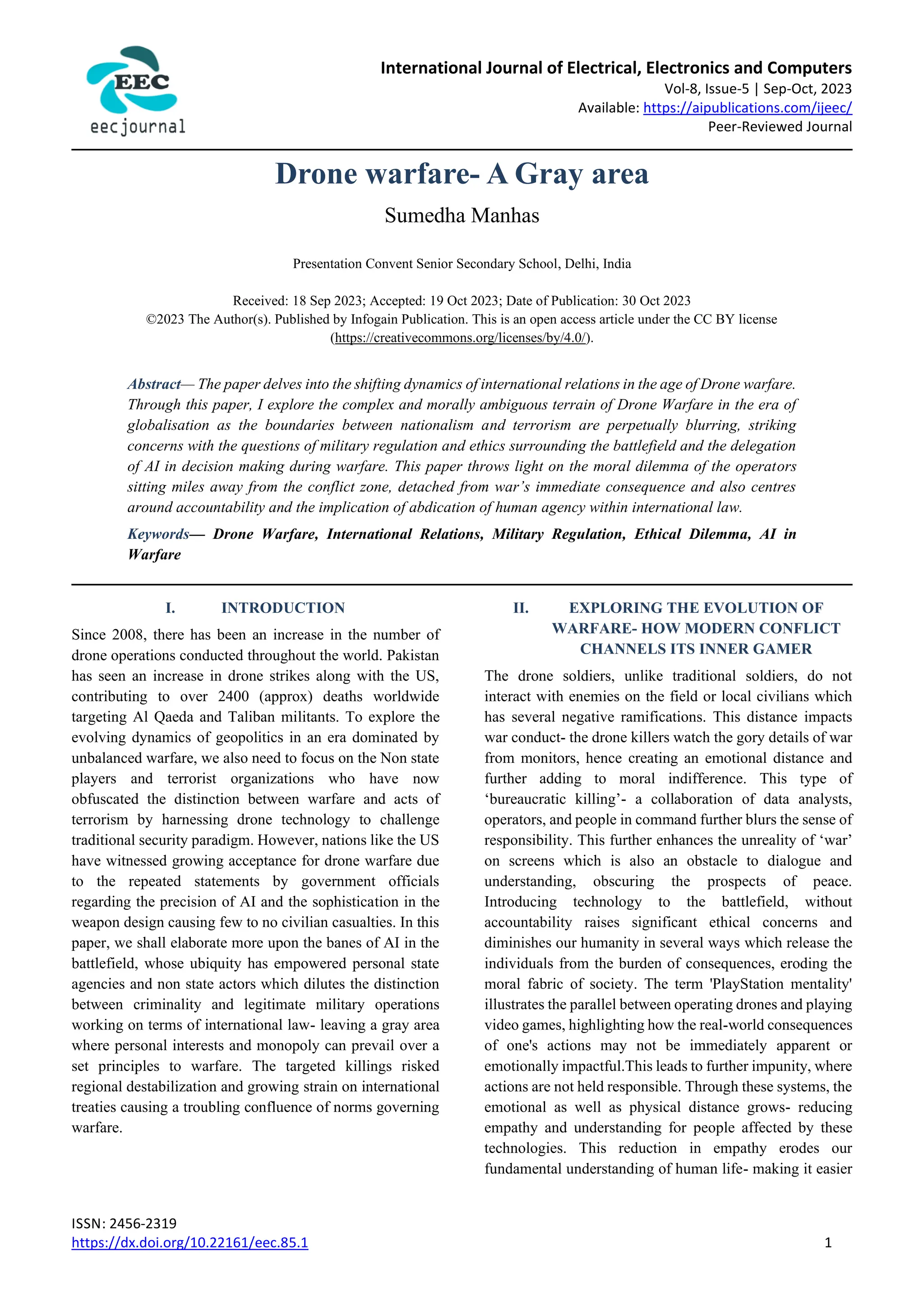 Drone warfare- A Gray area | PDF