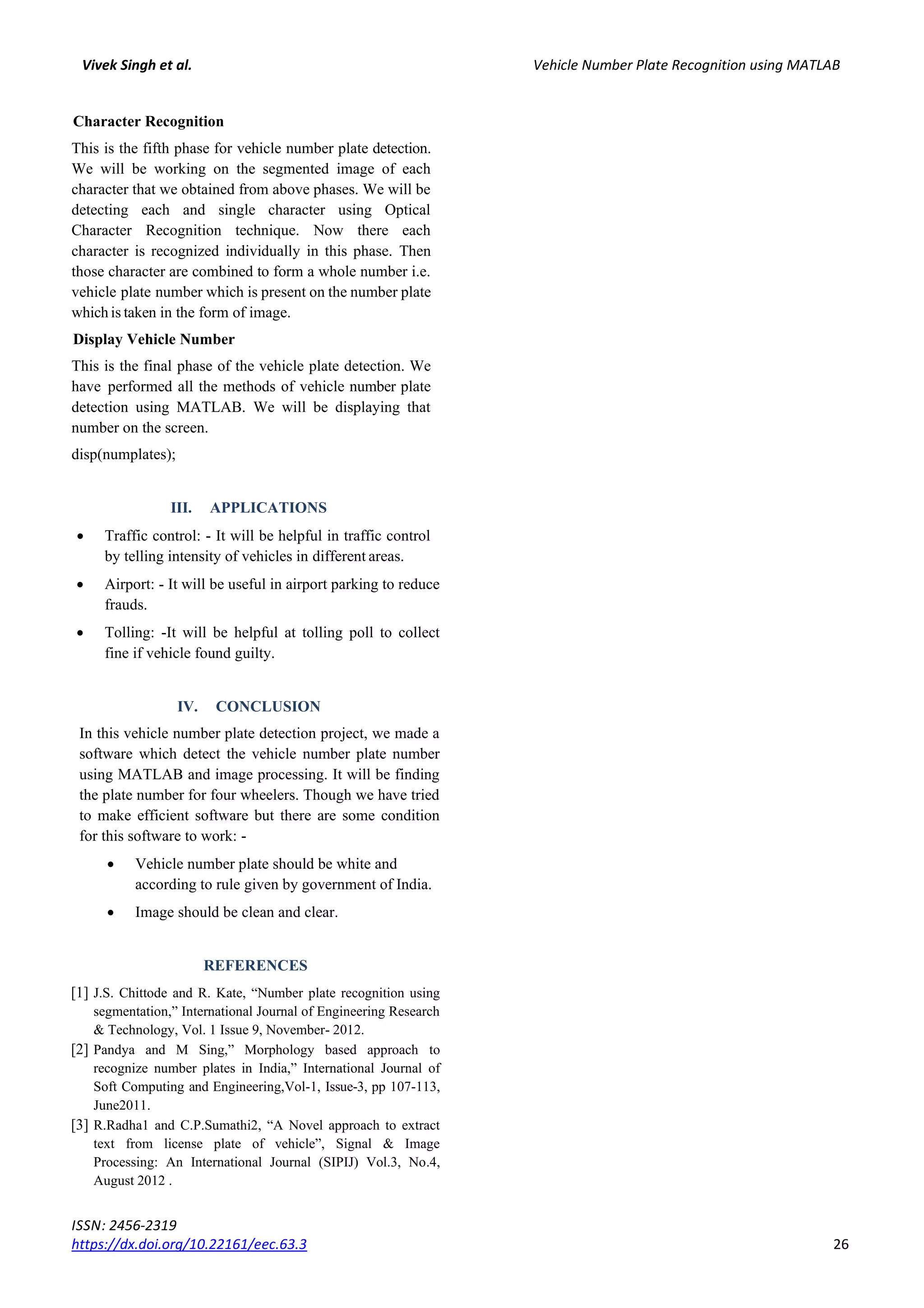 Vehicle Number Plate Recognition using MATLAB | PDF