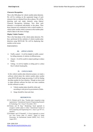 Vehicle Number Plate Recognition using MATLAB | PDF