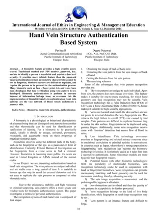 hand vein structure authentication | PDF