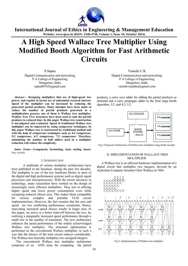 A High Speed Wallace Tree Multiplier Using Modified Booth Algorithm for ...