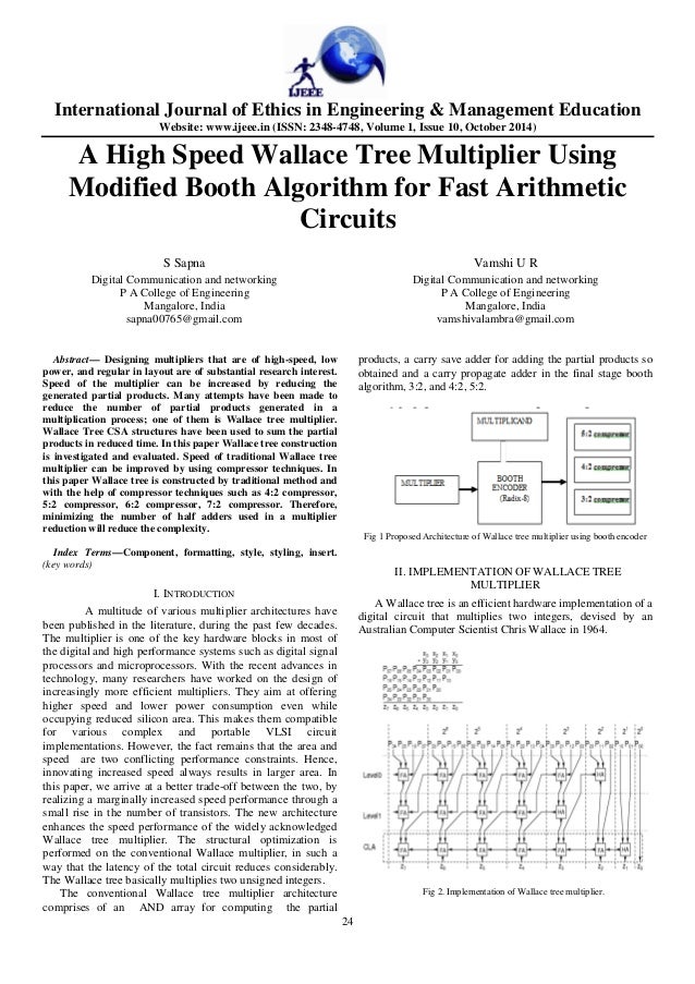 A High Speed Wallace Tree Multiplier Using Modified Booth Algorithm F…