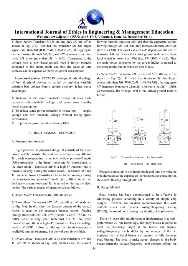 A New Power Gating Technique For Mitigation Of Standby Leakage Power Using Vtcmos Switches Pdf