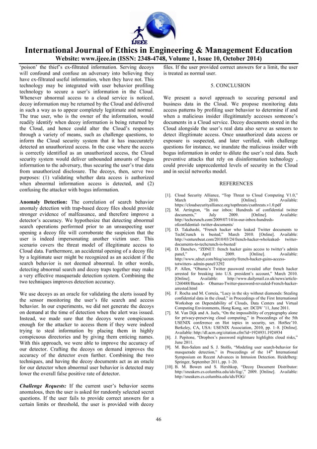 MIST Effective Masquerade Attack Detection in the Cloud | PDF