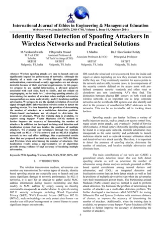 Identity Based Detection of Spoofing Attackers in Wireless Networks and Practical Solutions | PDF