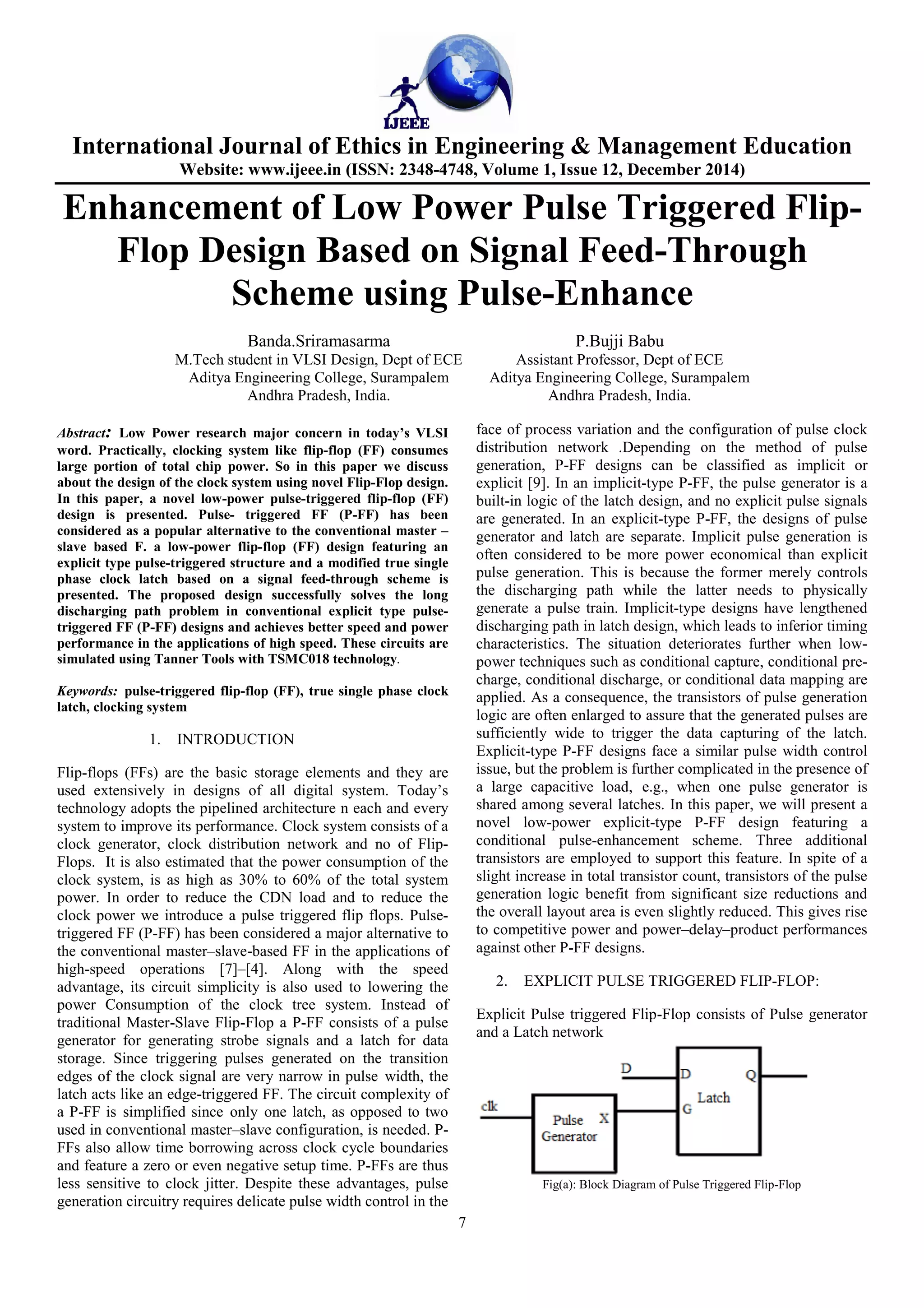 enhancement of low power pulse triggered flip-flop design based on signal feed-through scheme ...