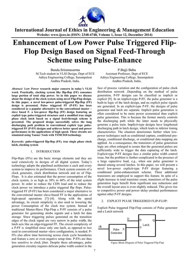 enhancement of low power pulse triggered flip-flop design based on signal feed-through scheme ...