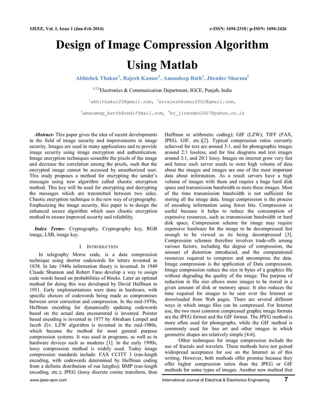 Design of Image Compression Algorithm using MATLAB | PDF