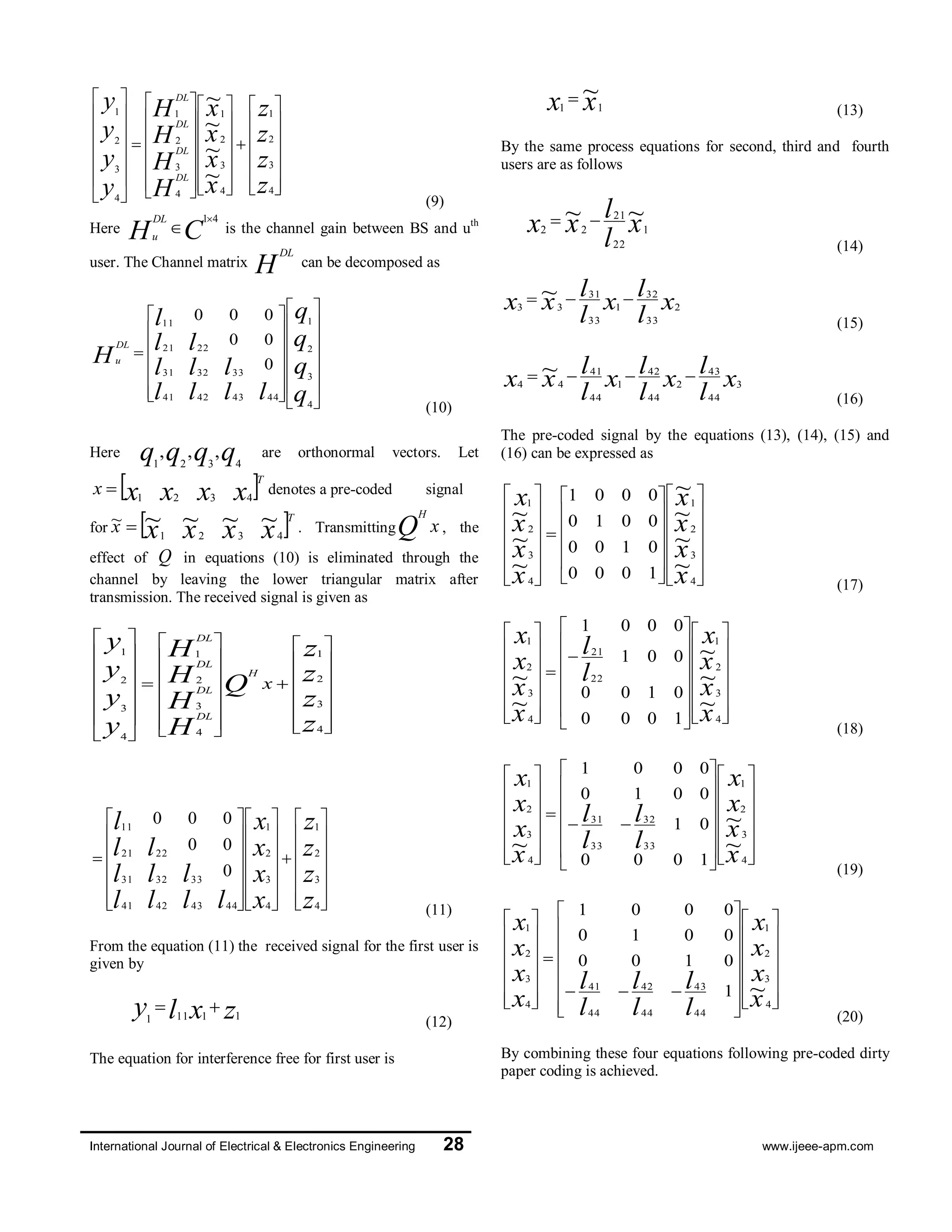 BER Performance of MU-MIMO System using Dirty Paper Coding | PDF